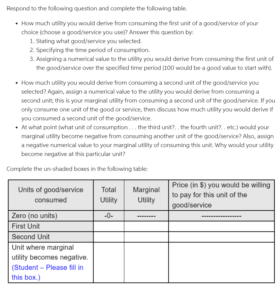 Solved Respond to the following question and complete the | Chegg.com
