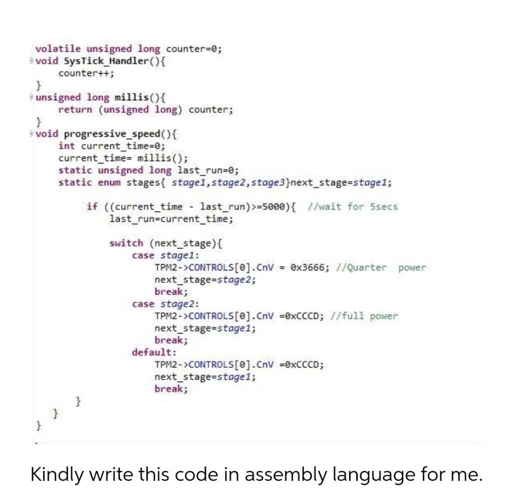 Solved volatile unsigned long counter=0; void | Chegg.com