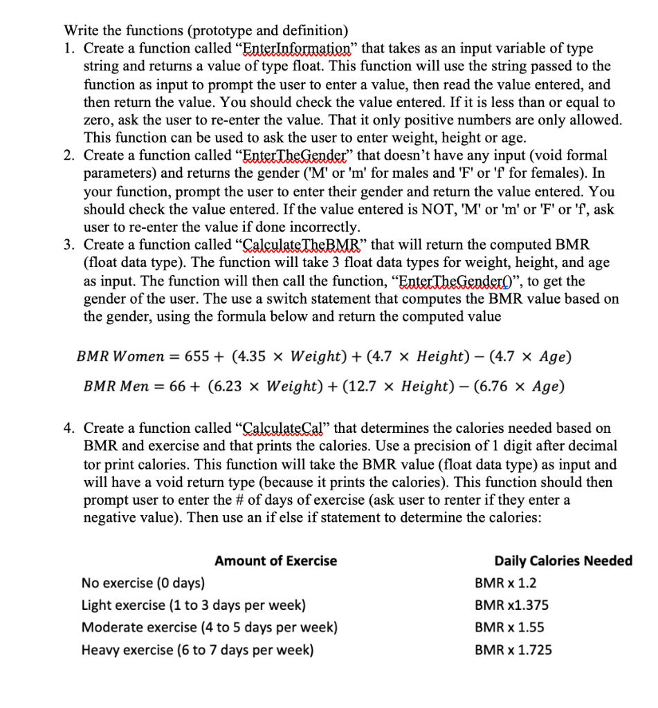 Solved Write the functions (prototype and definition) 1. | Chegg.com