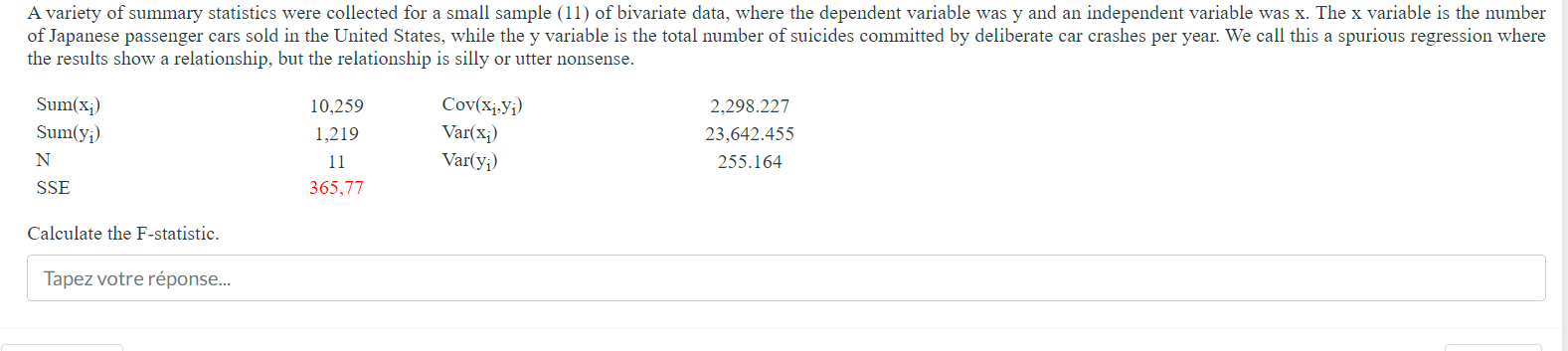 Solved A variety of summary statistics were collected for a | Chegg.com