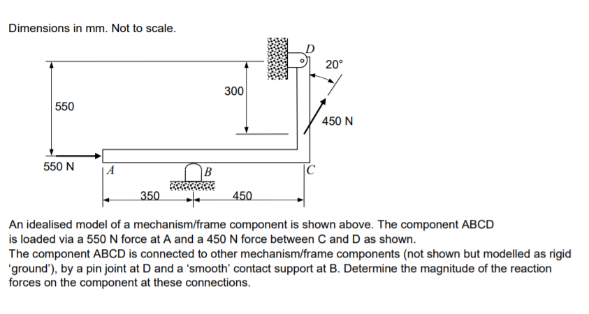 Solved Dimensions in mm. Not to scale. D 20° 300 550 450 N | Chegg.com