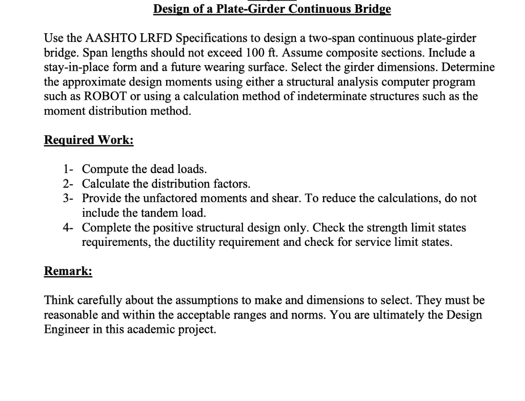 Design of a Plate-Girder Continuous Bridge Use the | Chegg.com