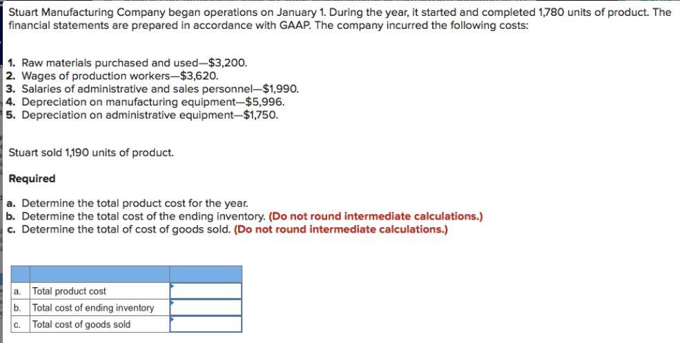 Solved Stuart Manufacturing Company began operations on | Chegg.com