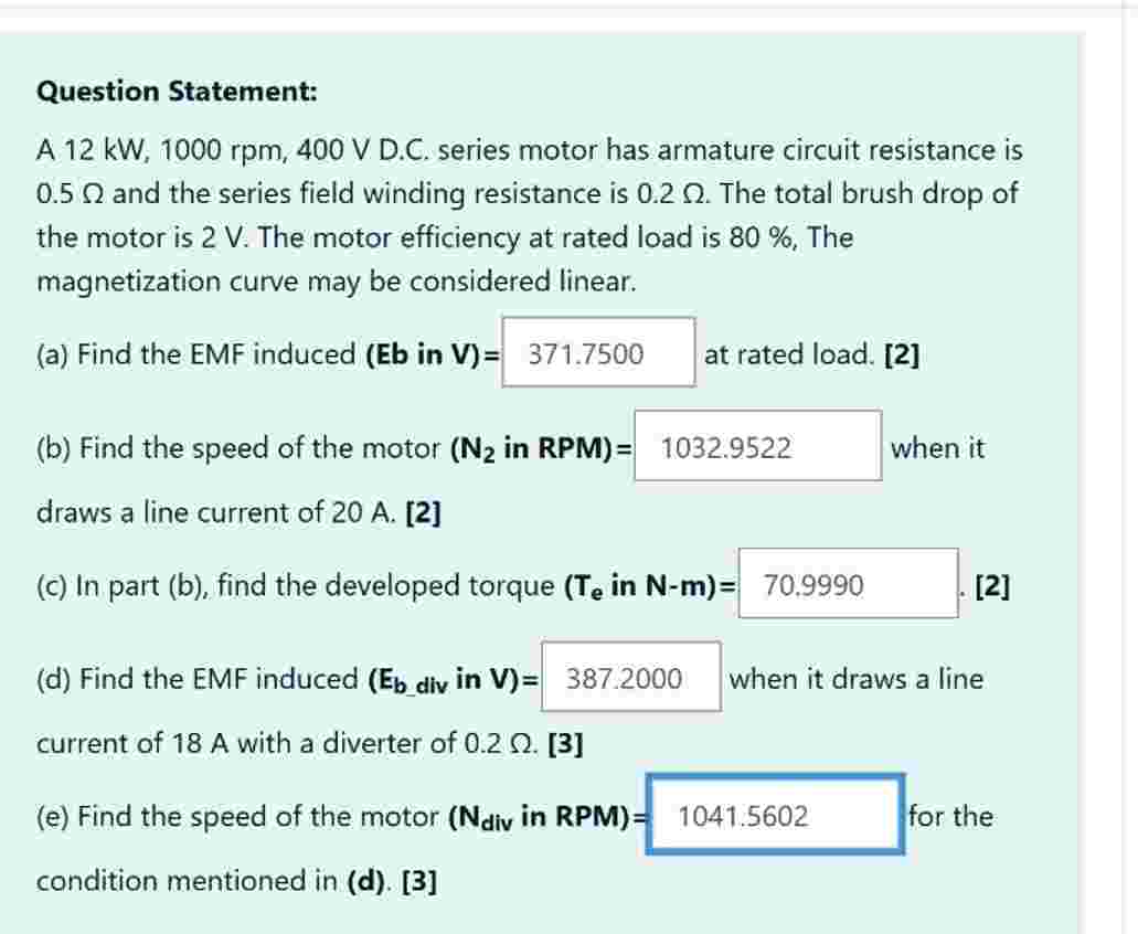 Solved Question Statement:A 12kW,1000rpm,400V D.C. ﻿series | Chegg.com