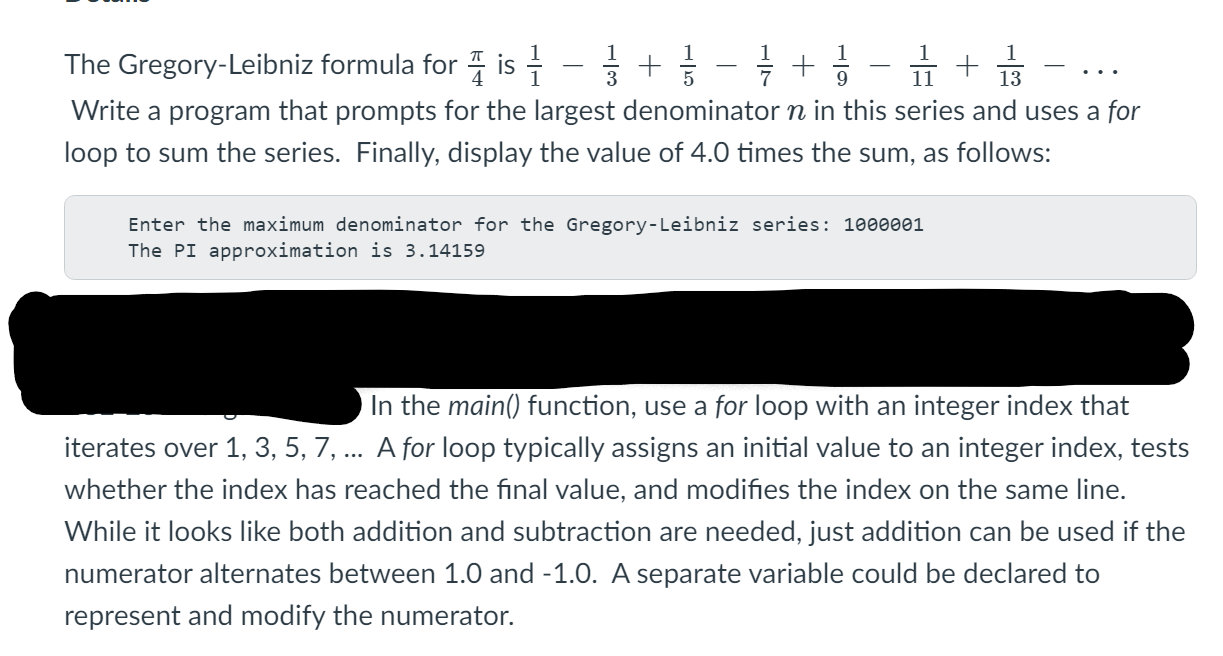 Solved The Gregory-Leibniz formula for ū is } - } + - + - 1 | Chegg.com