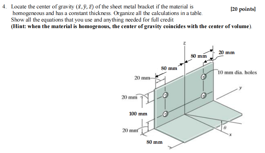 Solved Locate the center of gravity (xˉ,yˉ,zˉ) of the sheet | Chegg.com