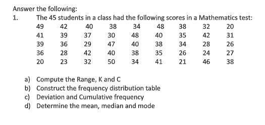 Solved Answer the following: 1. The 45 students in a class | Chegg.com