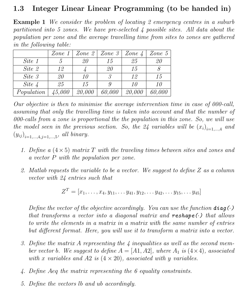 1.3 Integer Linear Linear Programming (to be handed | Chegg.com