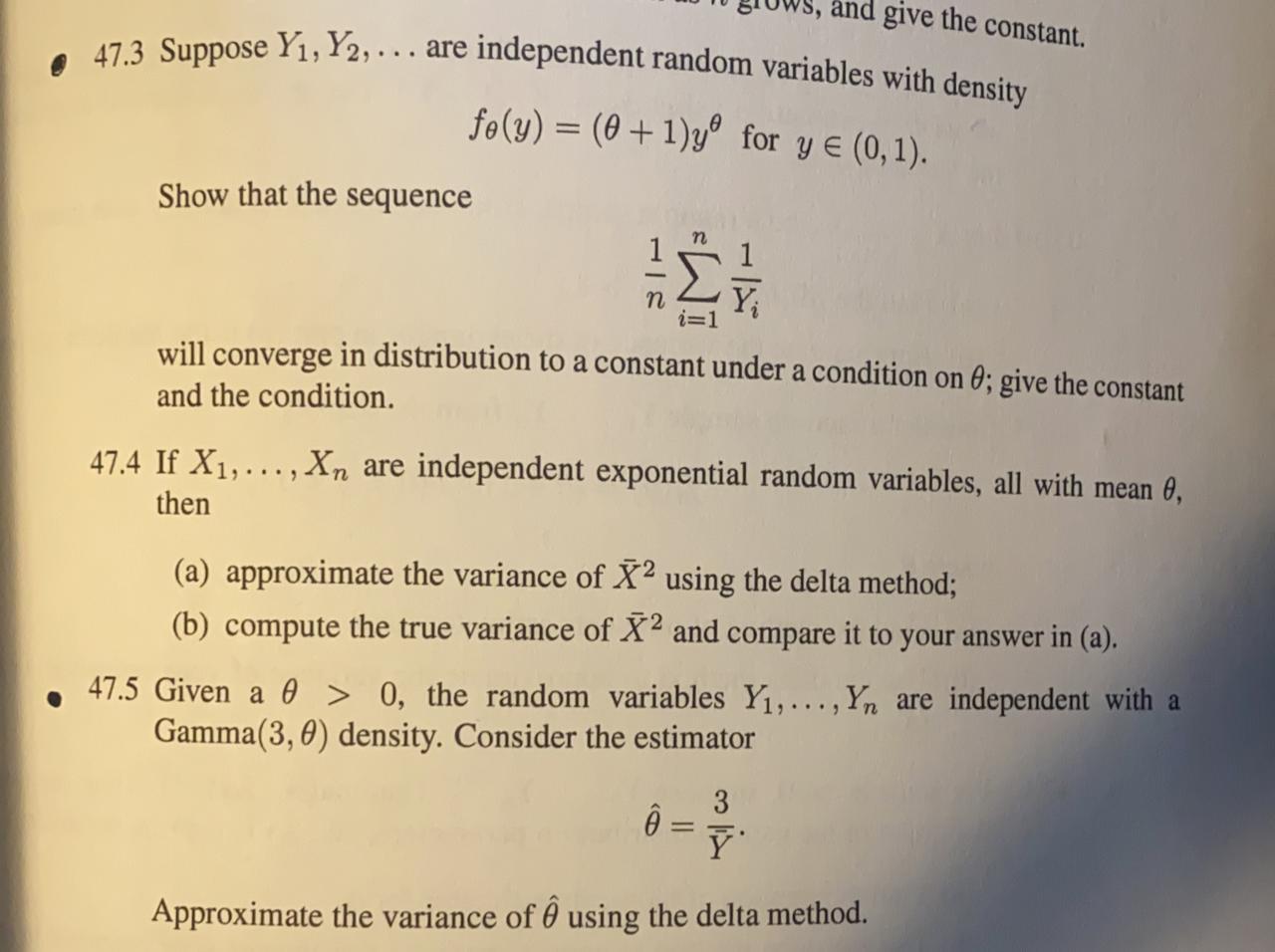 Solved 47.13 Suppose Y1,...,Yn are independent random | Chegg.com
