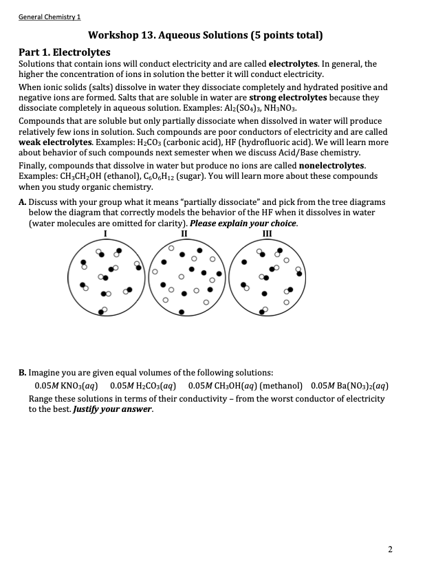 Solved General Chemistry 1 Workshop 13. Aqueous Solutions (5 | Chegg.com