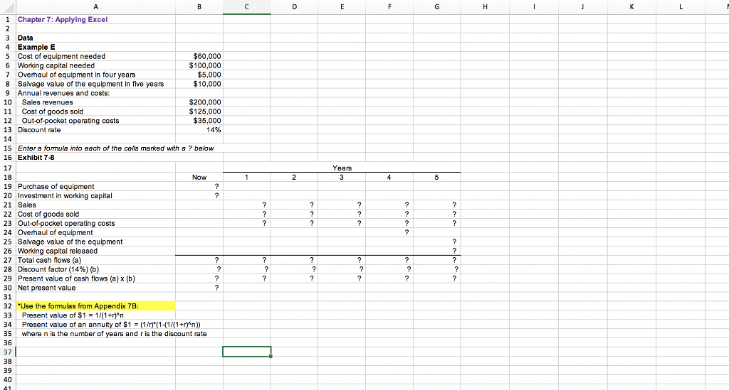 Solved с D E E F G H 1 J L L Years 3 1 2 4 5 A B B 1 Chapter | Chegg.com