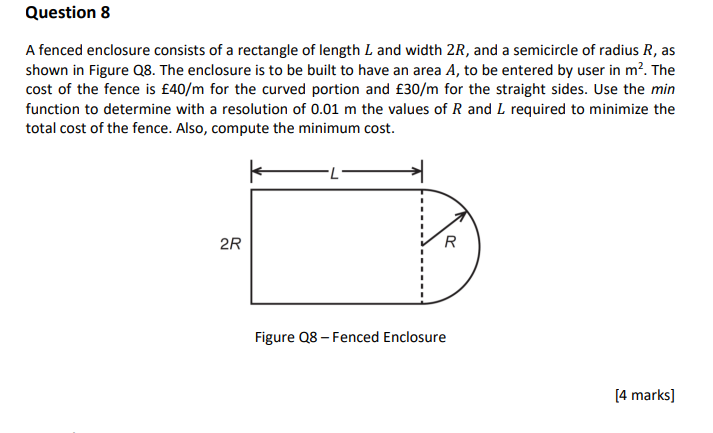 Solved Question 8 A fenced enclosure consists of a rectangle | Chegg.com