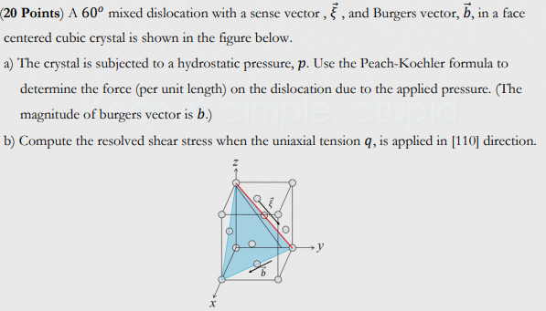 Solved (20 Points) A 60° mixed dislocation with a sense | Chegg.com