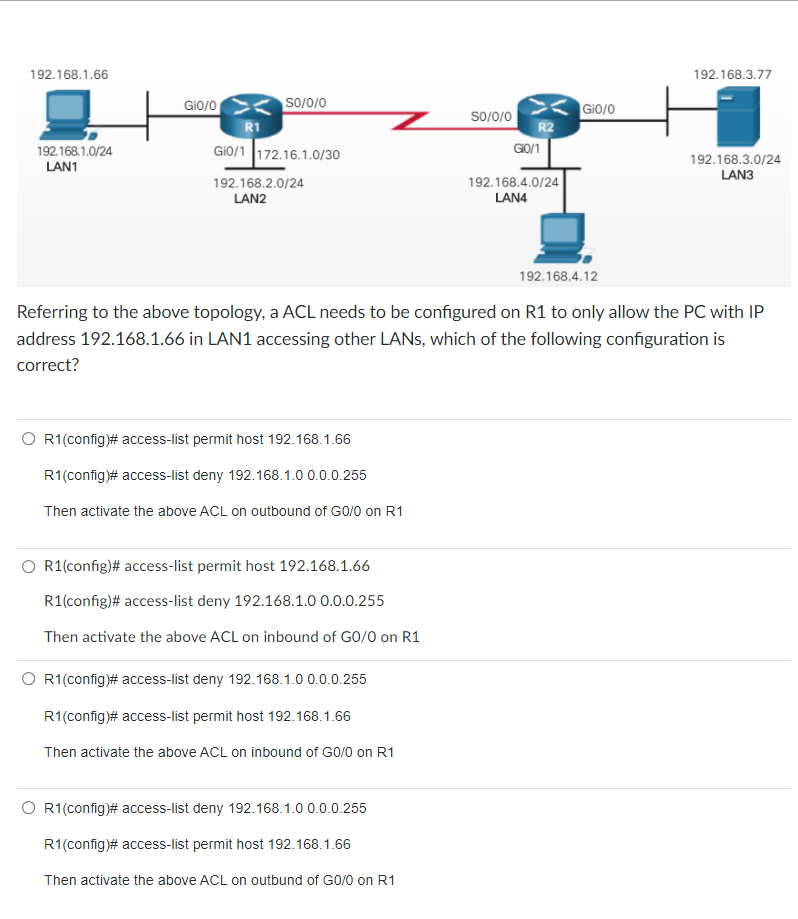[Solved]: Referring to the above topology, a ACL needs to