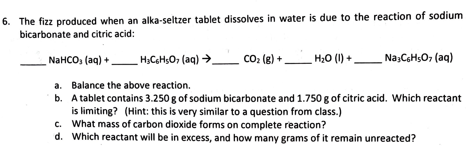 Solved The fizz produced when an alka-seltzer tablet | Chegg.com