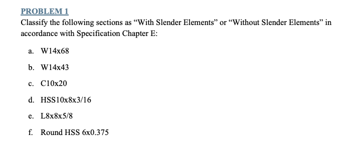 Solved PROBLEM 1 Classify the following sections as "With | Chegg.com