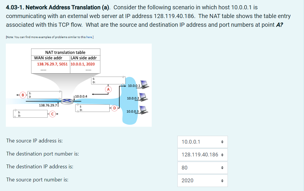 Solved 4.03-1. Network Address Translation (a). Consider the | Chegg.com