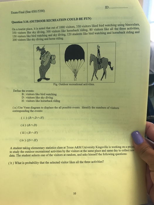 Solved Exam-Final (Stat 4301/5390) Question 3.10. (OUTDOOR | Chegg.com
