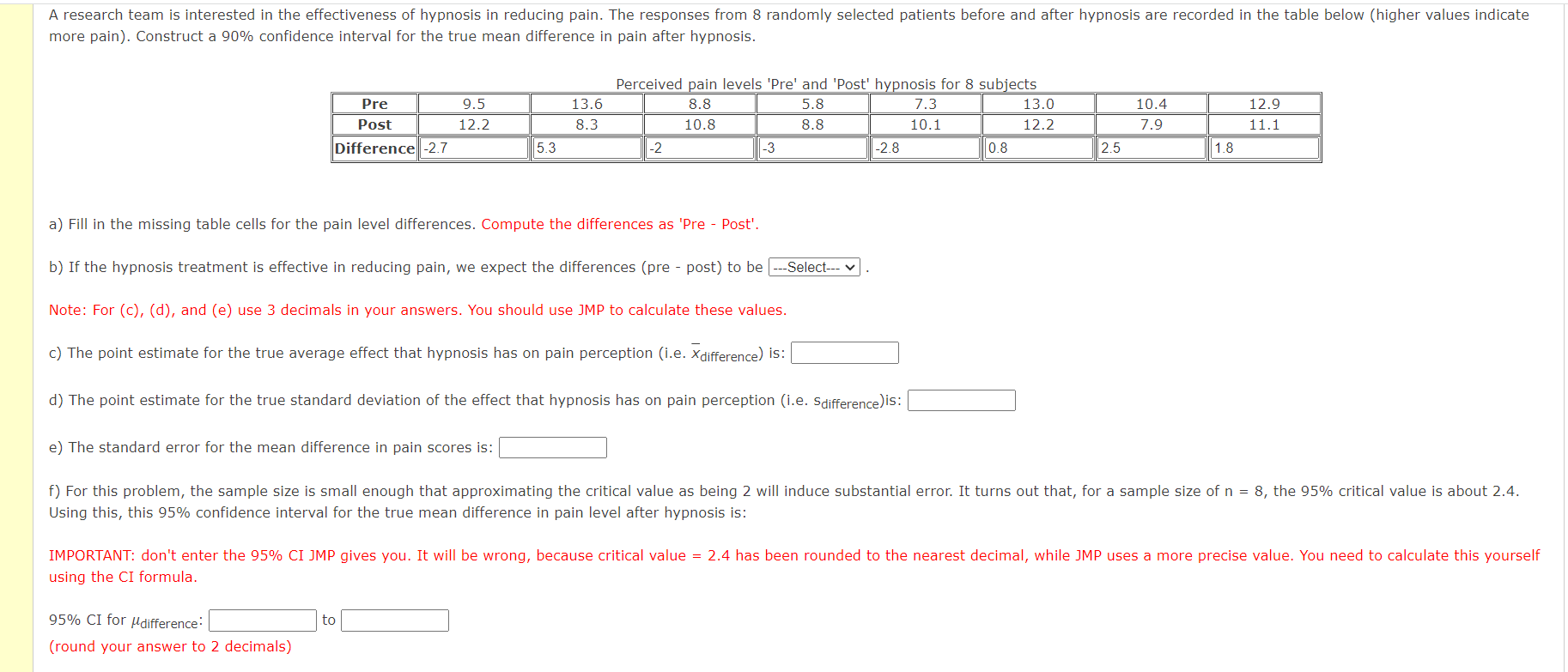Solved a) Fill in the missing table cells for the pain level | Chegg.com
