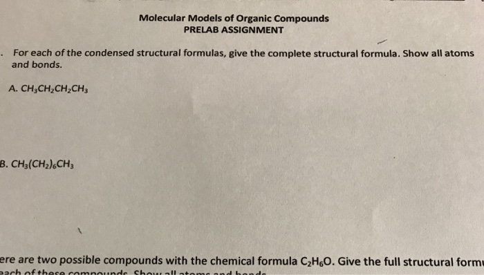 Solved Molecular Models of Organic Compounds PRELAB | Chegg.com