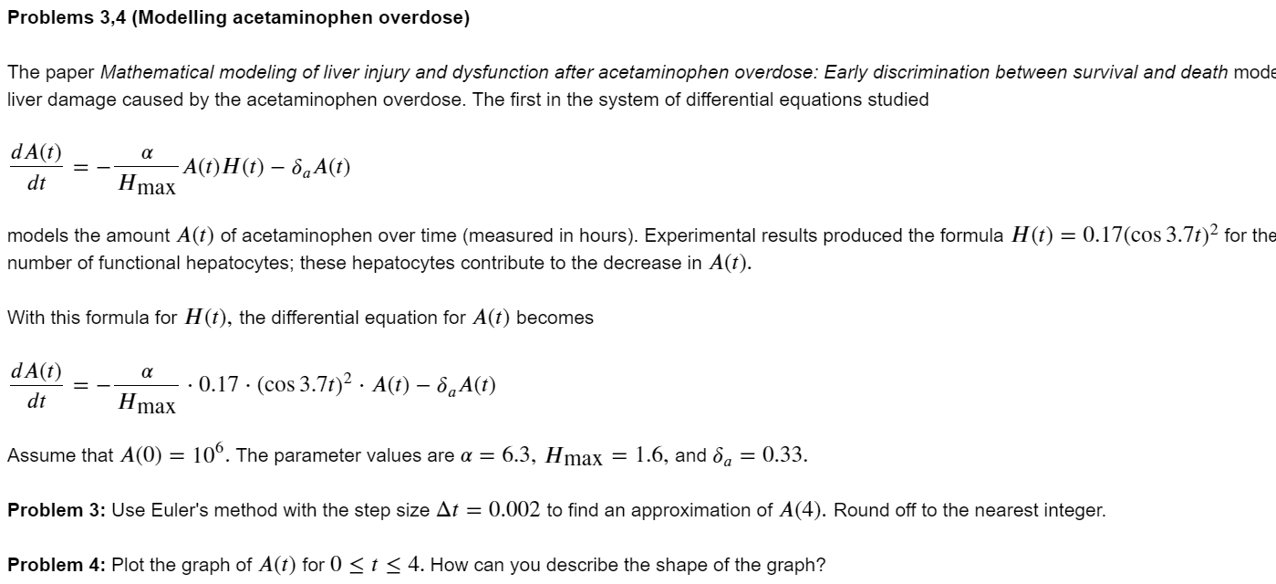 Problems 3,4 (Modelling acetaminophen overdose) The | Chegg.com