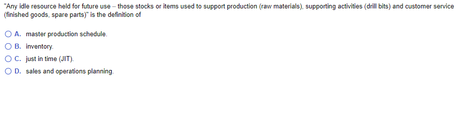Solved "Any idle resource held for future use – those stocks | Chegg.com