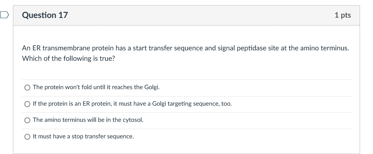 Solved An ER transmembrane protein has a start transfer | Chegg.com