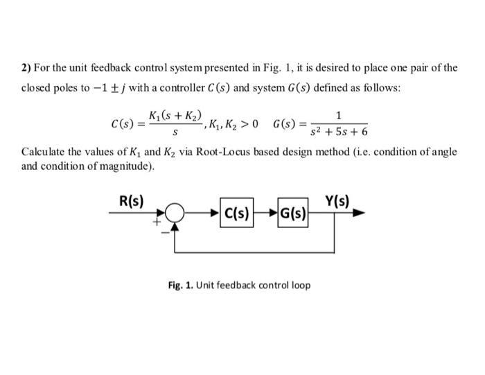 Solved 2) For the unit feedback control system presented in | Chegg.com