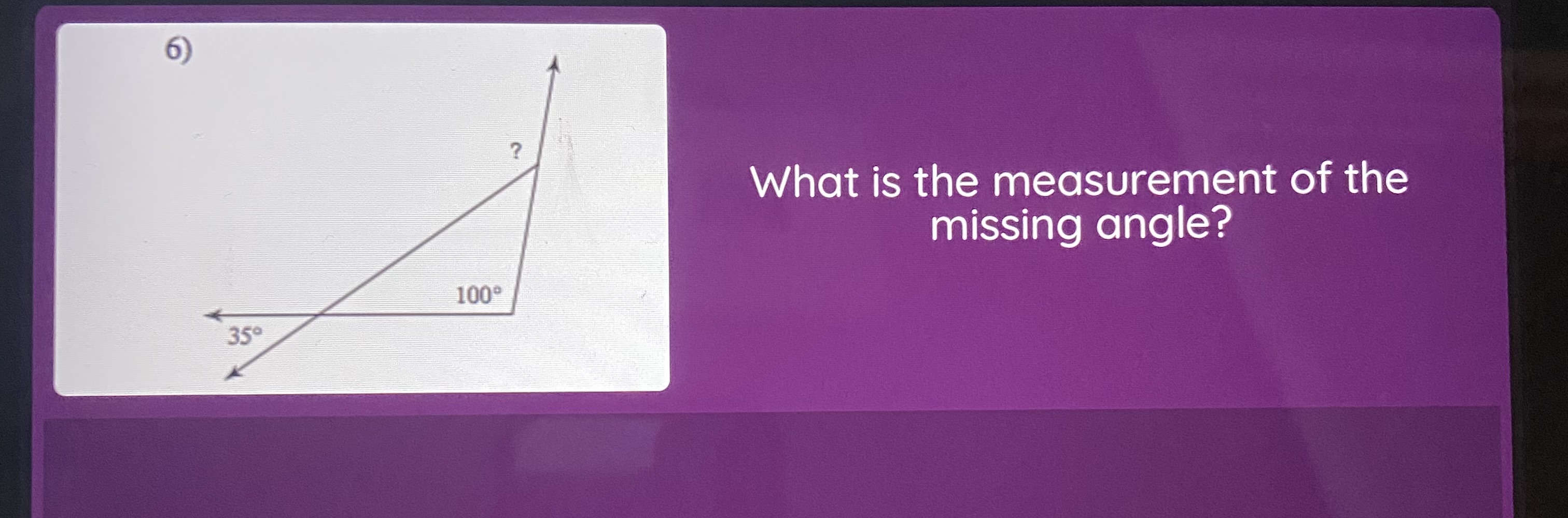 Solved What is the measurement of the missing angle? | Chegg.com