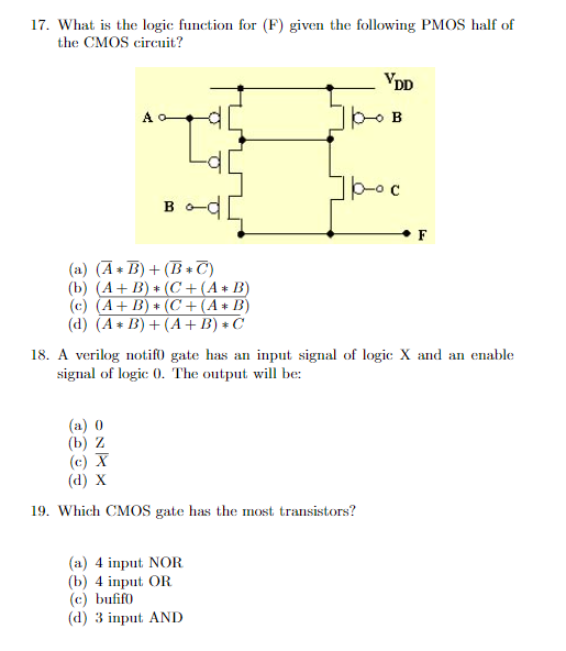 Solved 17. What is the logic function for (F) given the | Chegg.com