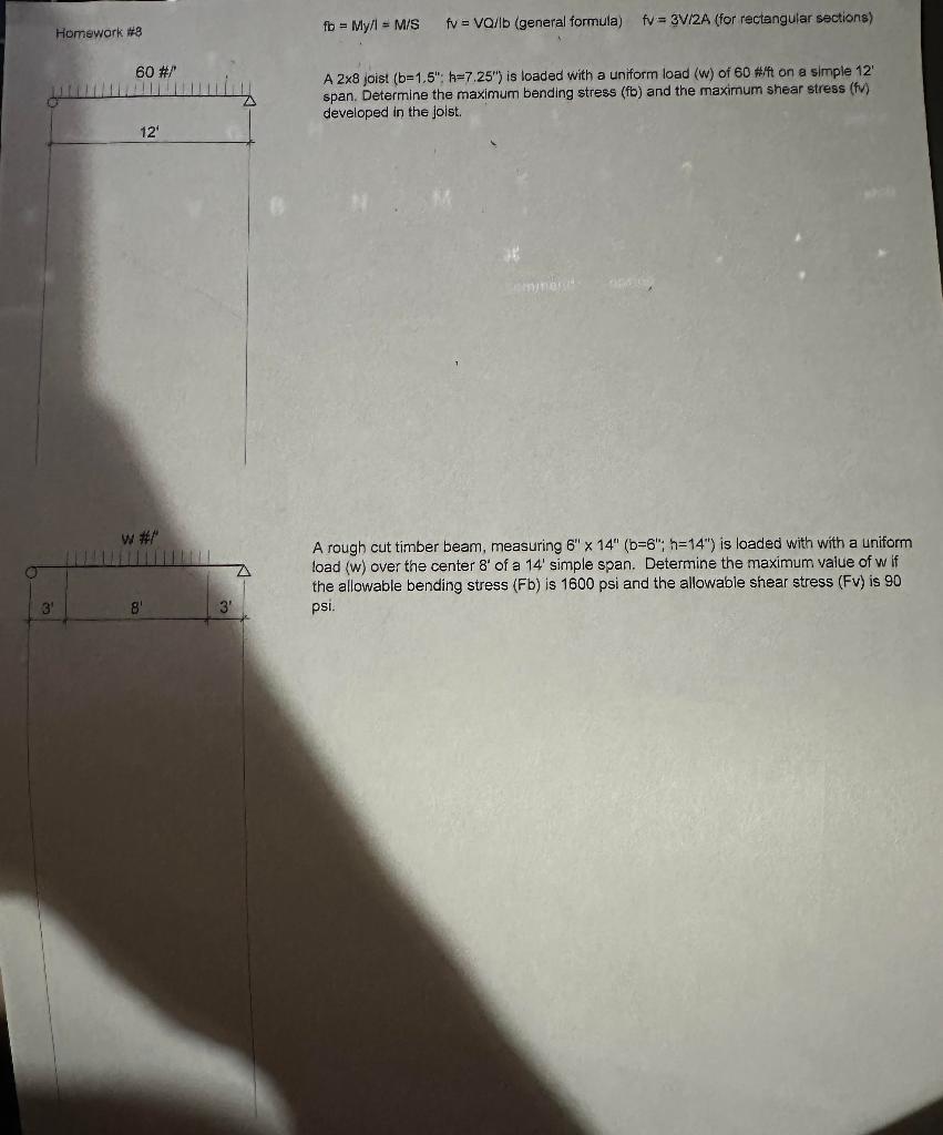 Solved Homework 48 fb=My/= M/S fv=VQ/b (general formula) | Chegg.com