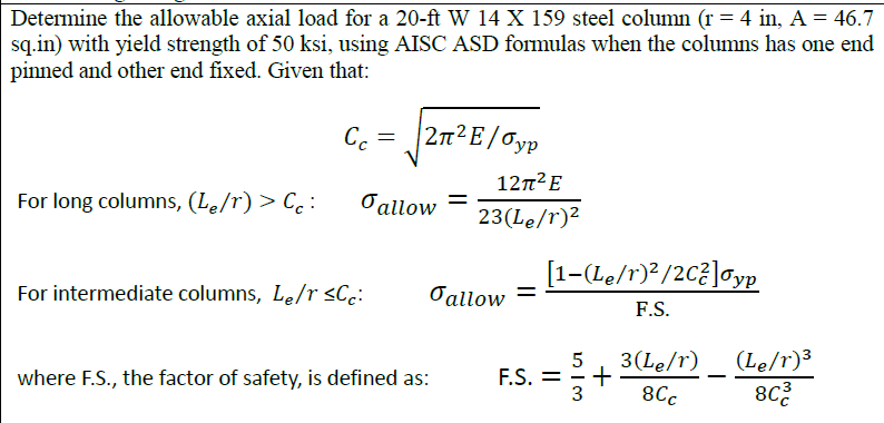 Solved Determine the allowable axial load for a 20-ft W 14 X | Chegg.com