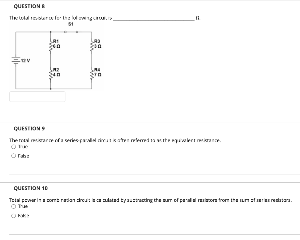 Solved QUESTION 8 12. The total resistance for the following | Chegg.com
