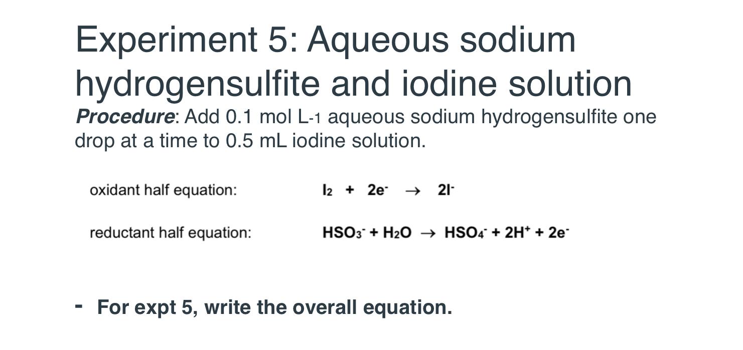Solved Experiment 5: Aqueous sodium hydrogensulfite and | Chegg.com