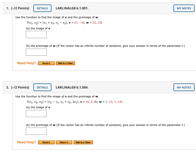 Solved 1. [-12 Points) DETAILS LARLINALG8 6.1.001. MY NOTES | Chegg.com Solved 1. [-12 Points) DETAILS LARLINALG8 6.1.001. MY NOTES | Chegg.com