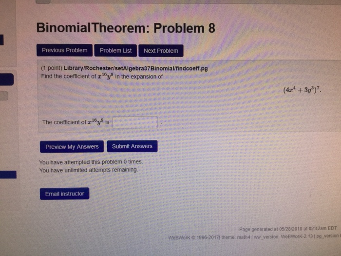 Solved BinomialTheorem: Problem 8 Previous ProblemProblem | Chegg.com