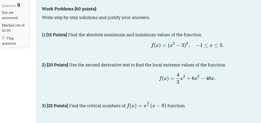 Solved Work Problems (60 points): Write step by step | Chegg.com
