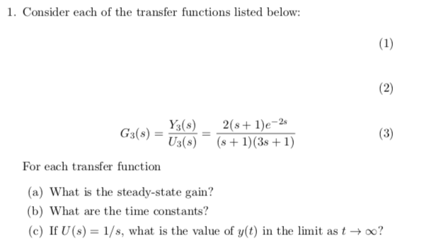 Solved Consider each of the transfer functions listed below: | Chegg.com