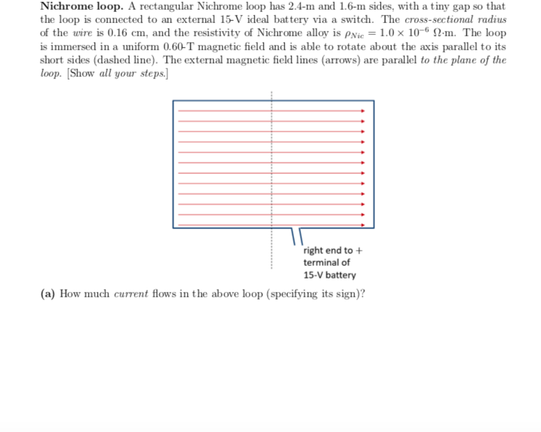 Solved A rectangular Nichrome loop has 2.4-m and 1.6-m | Chegg.com