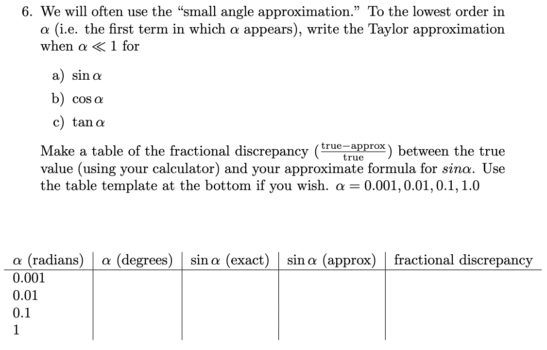 Solved 6. We will often use the "small angle approximation." | Chegg.com