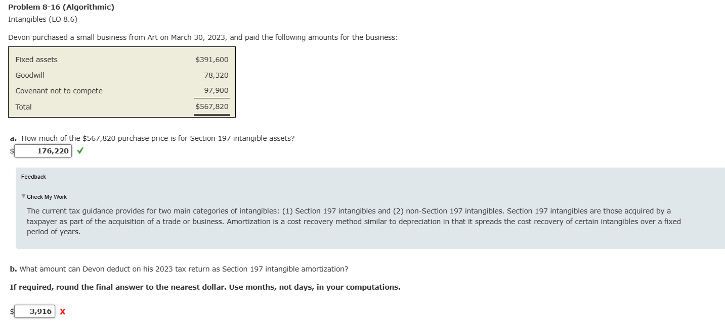 Solved Problem 8-16 (Algorithmic)Intangibles (LO 8.6)Devon | Chegg.com