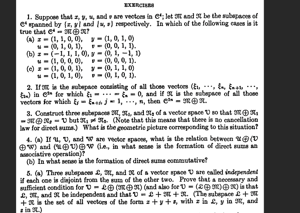 EXERCISES 1. Suppose that x,y,u, and v are vectors in | Chegg.com