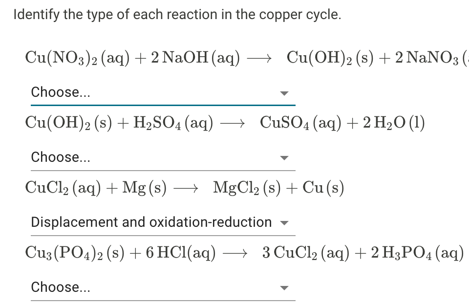 Solved Identify the type of each reaction in the copper | Chegg.com
