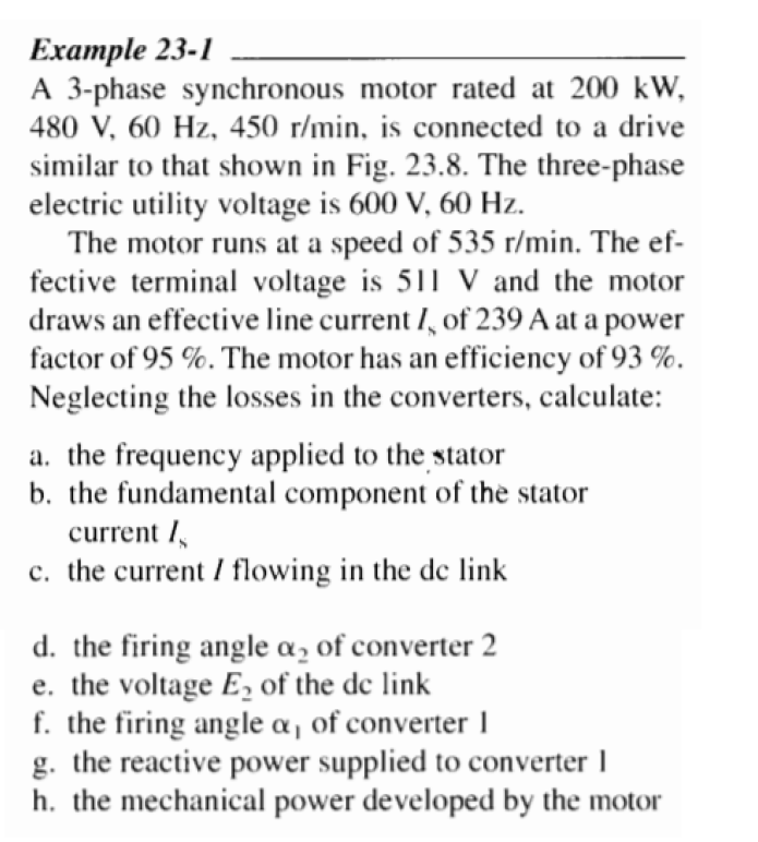 Example 23-1A 3-phase synchronous motor rated at | Chegg.com
