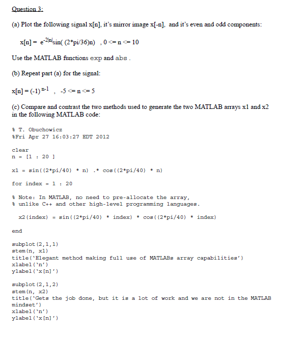 Solved (a) Plot the following signal x[n], it's mirror image | Chegg.com