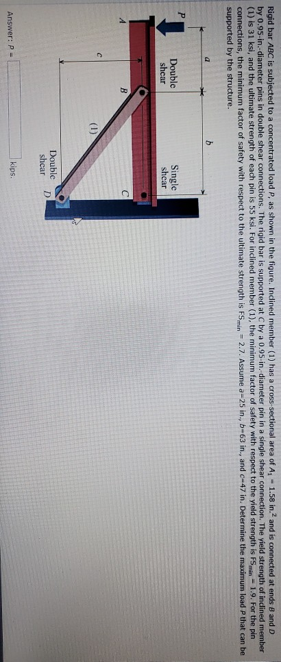 Solved Rigid bar ABC is subjected to a concentrated load P, | Chegg.com