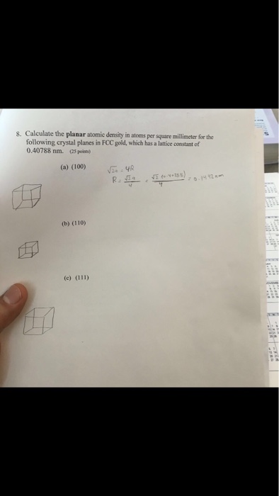 Solved Calculate The Planar Atomic Density In Atoms Per