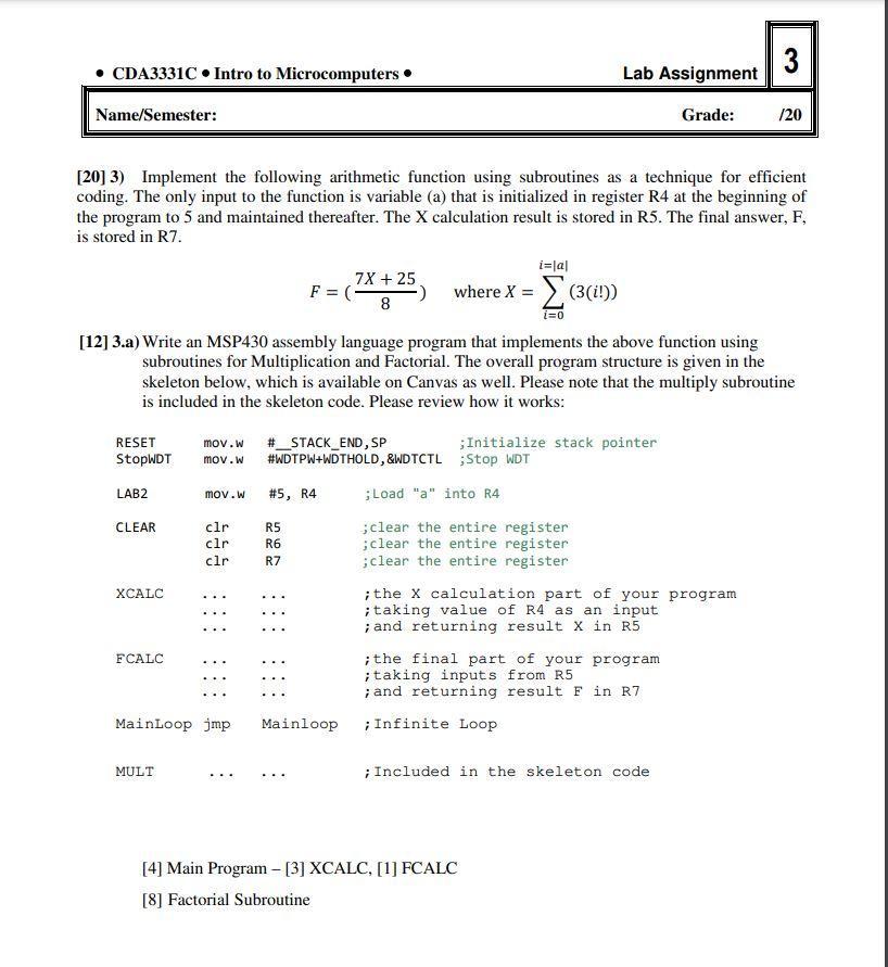 Solved 3 CDA3331C • Intro to Microcomputers Lab Assignment | Chegg.com
