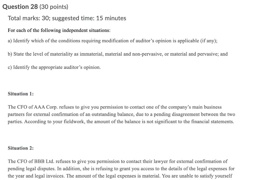 Solved Question 28 (30 points) Total marks: 30; suggested | Chegg.com