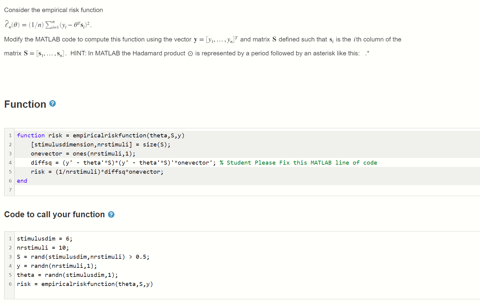 Solved Consider the empirical risk function C,(0) = (1/n)-(y | Chegg.com
